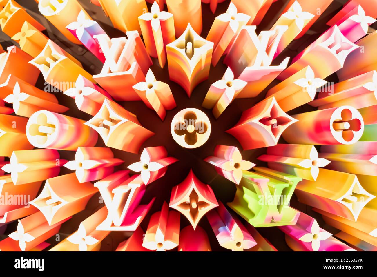 A kaleidoscope of lights in a store front in New York City Stock Photo ...