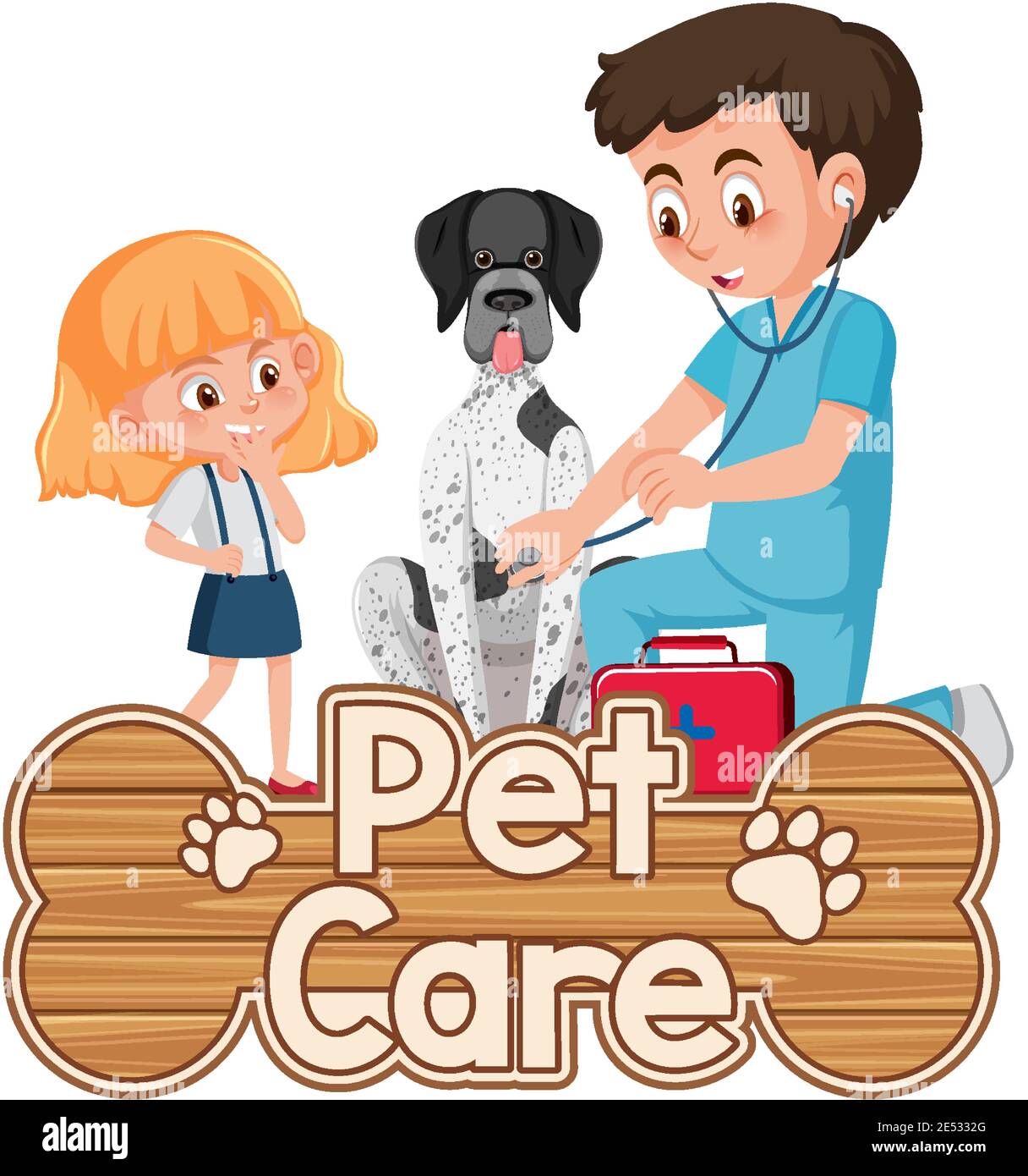 Pet Care logo or banner with veterinary doctor and dog on white ...