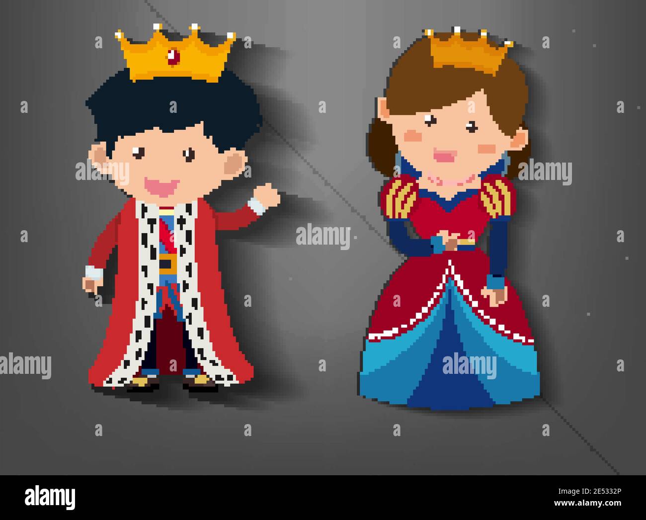 Little king and queen cartoon character on grey background illustration ...