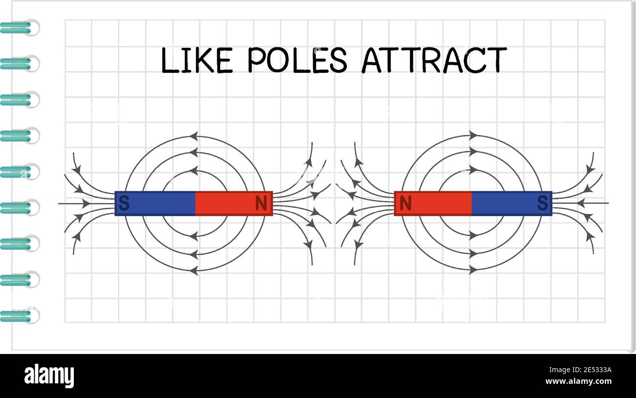 Attraction of magnet, like poles attract diagram illustration Stock ...
