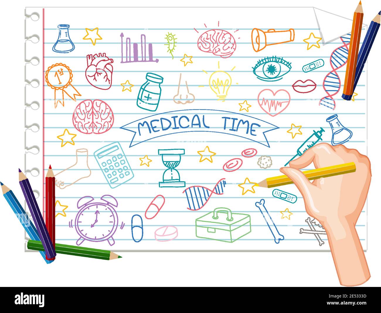 Hand drawing medical element doodle on paper illustration Stock Vector ...