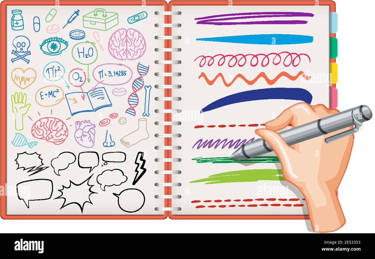 Hand drawing medical science element doodle on notebook illustration ...