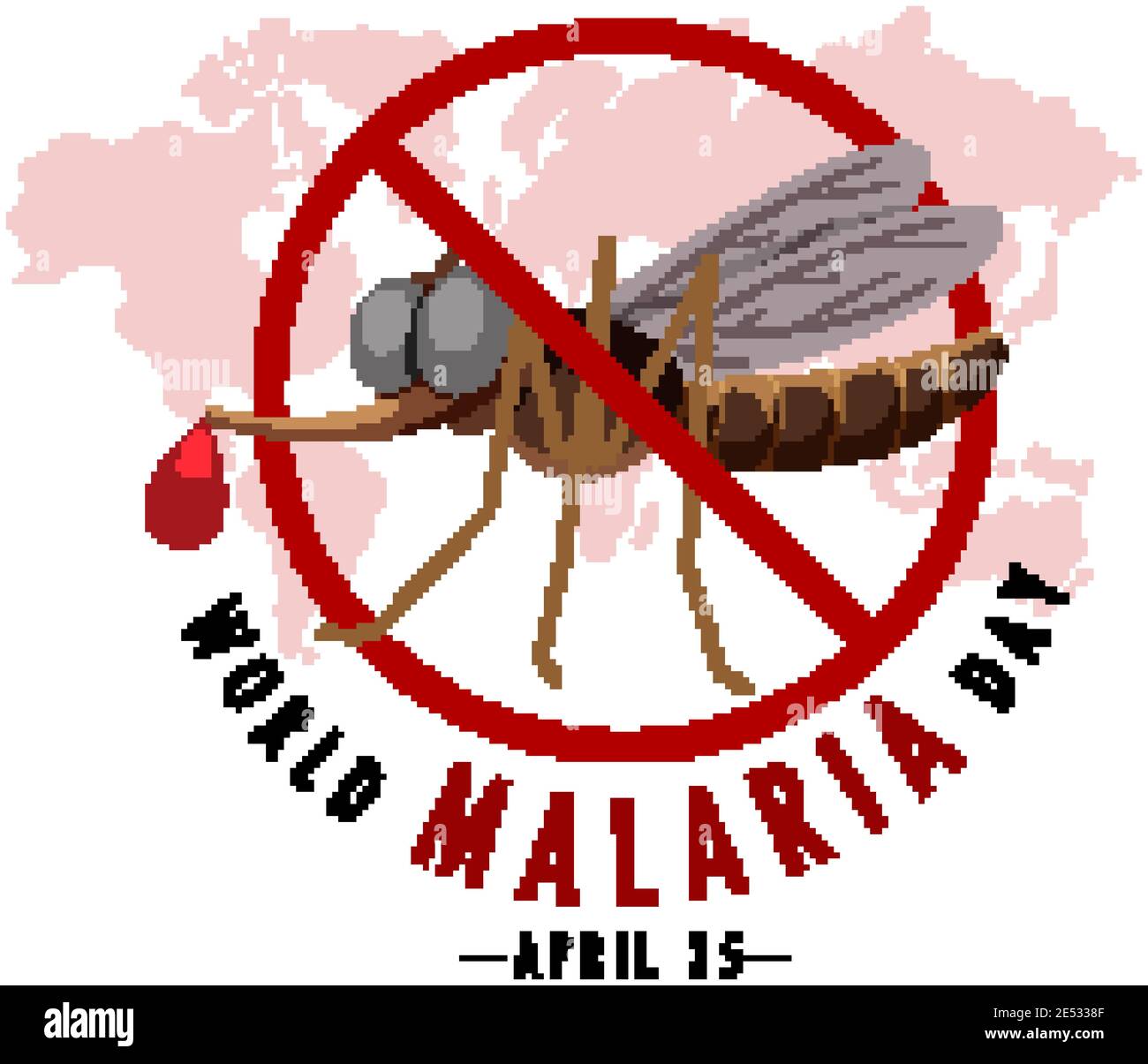 World Malaria Day logo or banner with no mosquito sign on world map ...