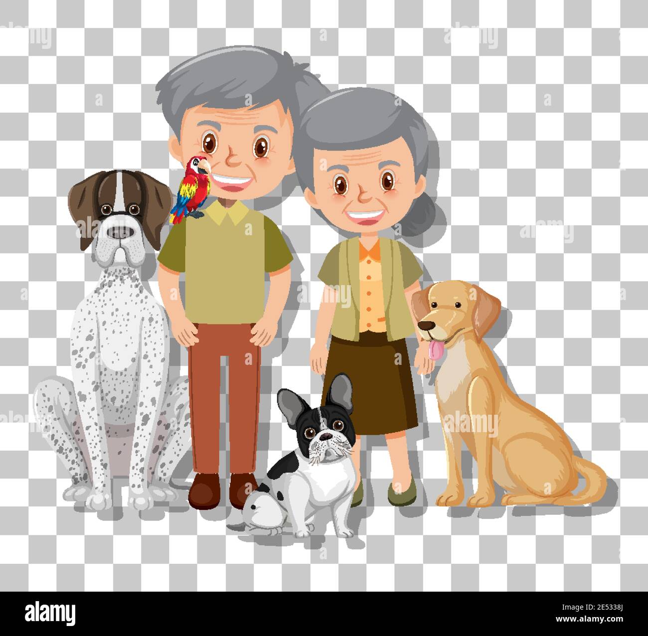 Old couple with their pet dogs isolated on transparent background ...