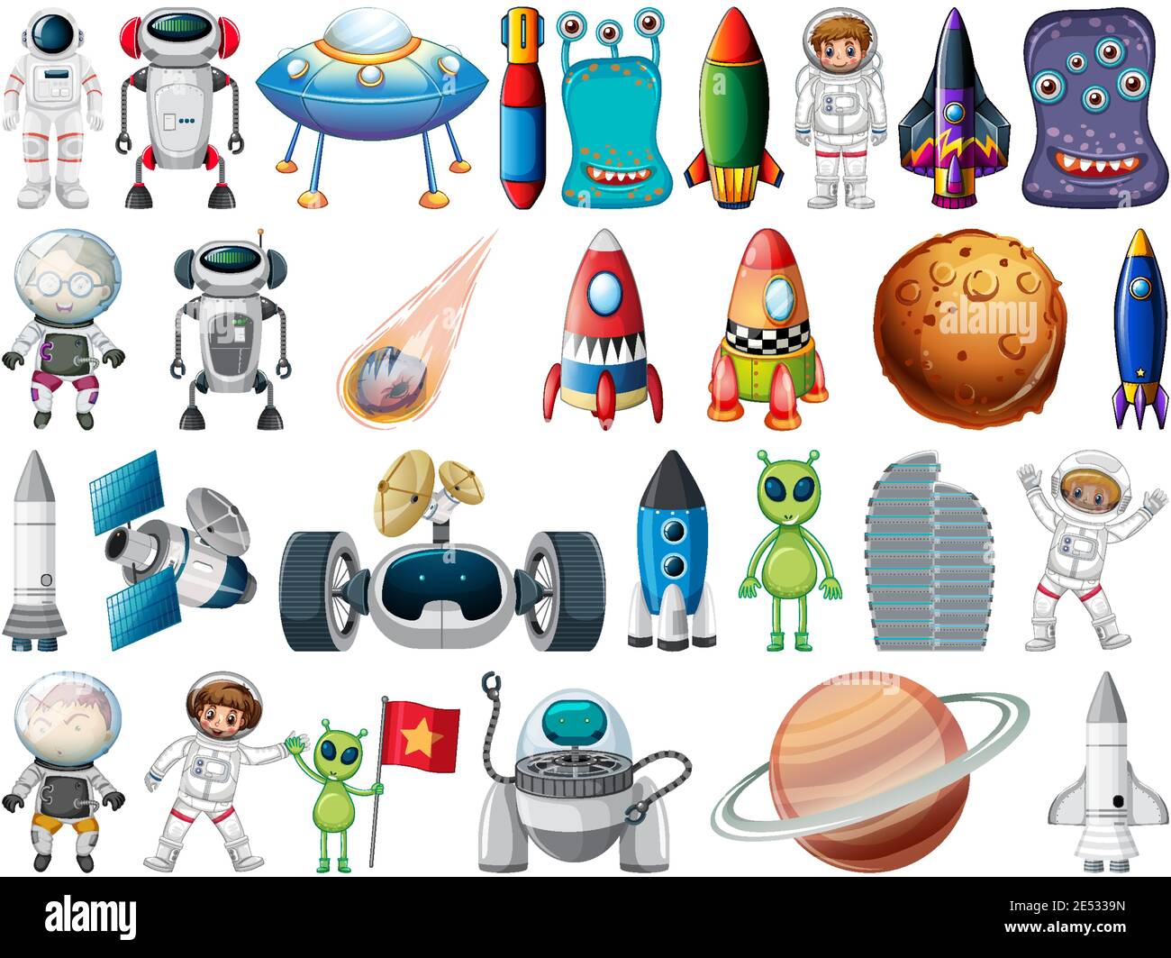 Set of space objects and elements isolated on white background ...