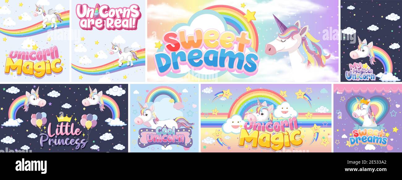 Cute unicorn banner on pastel background color illustration Stock ...