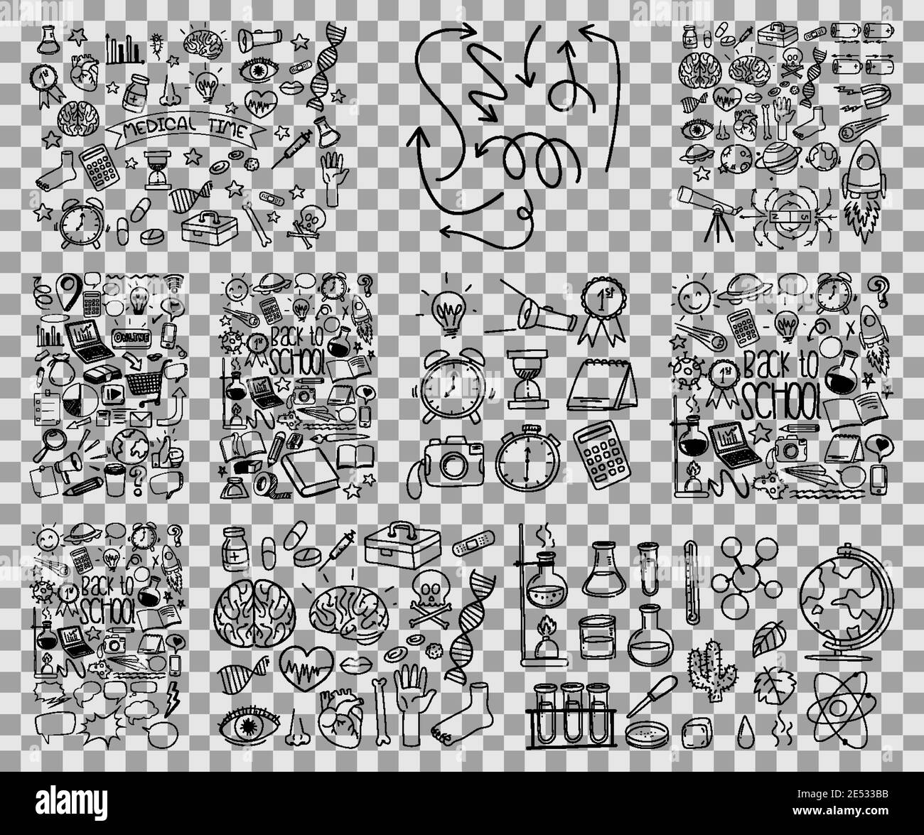 Set of object and symbol hand drawn doodle on transparent background ...