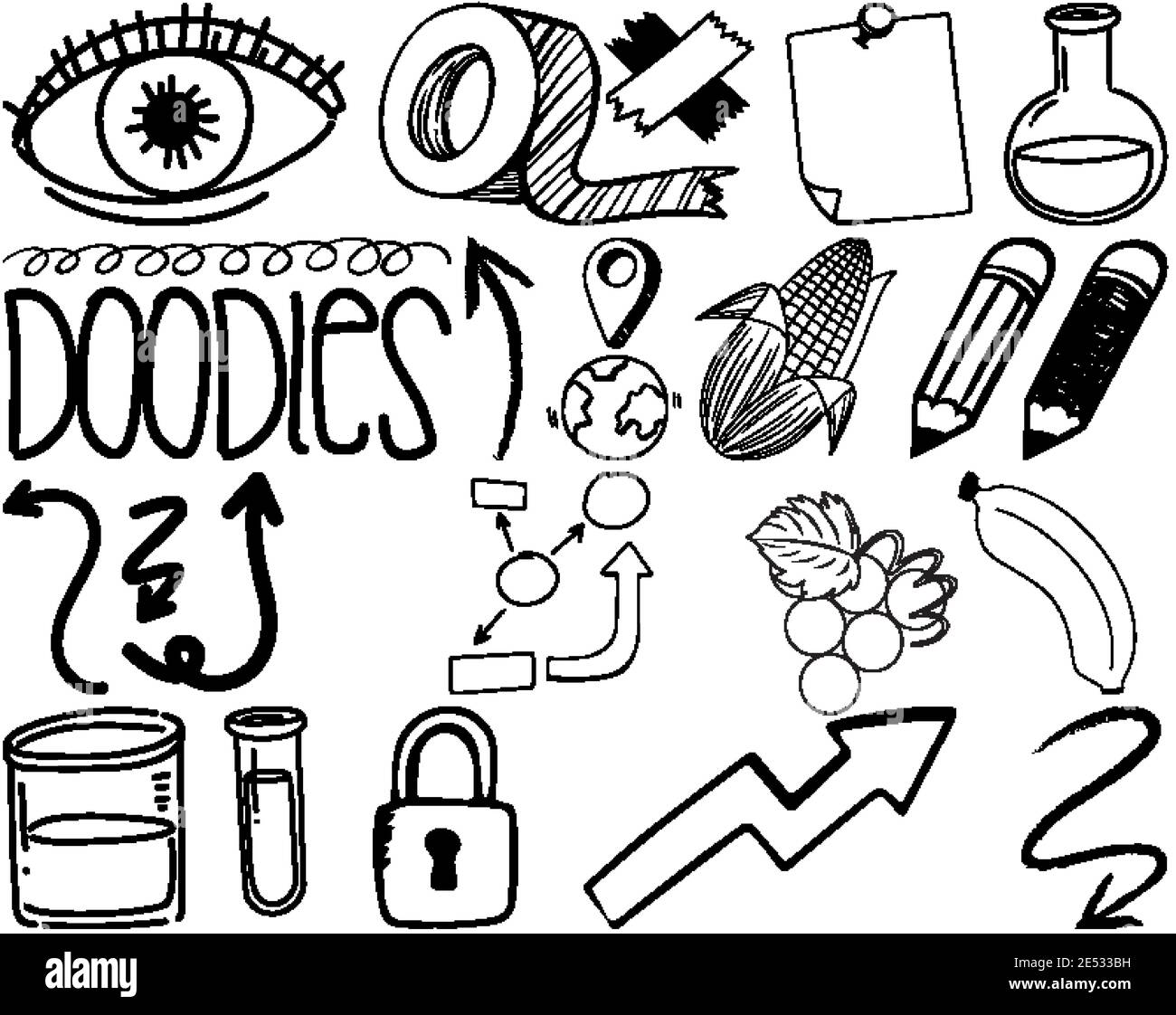 Set of item and symbol hand drawn doodle illustration Stock Vector ...