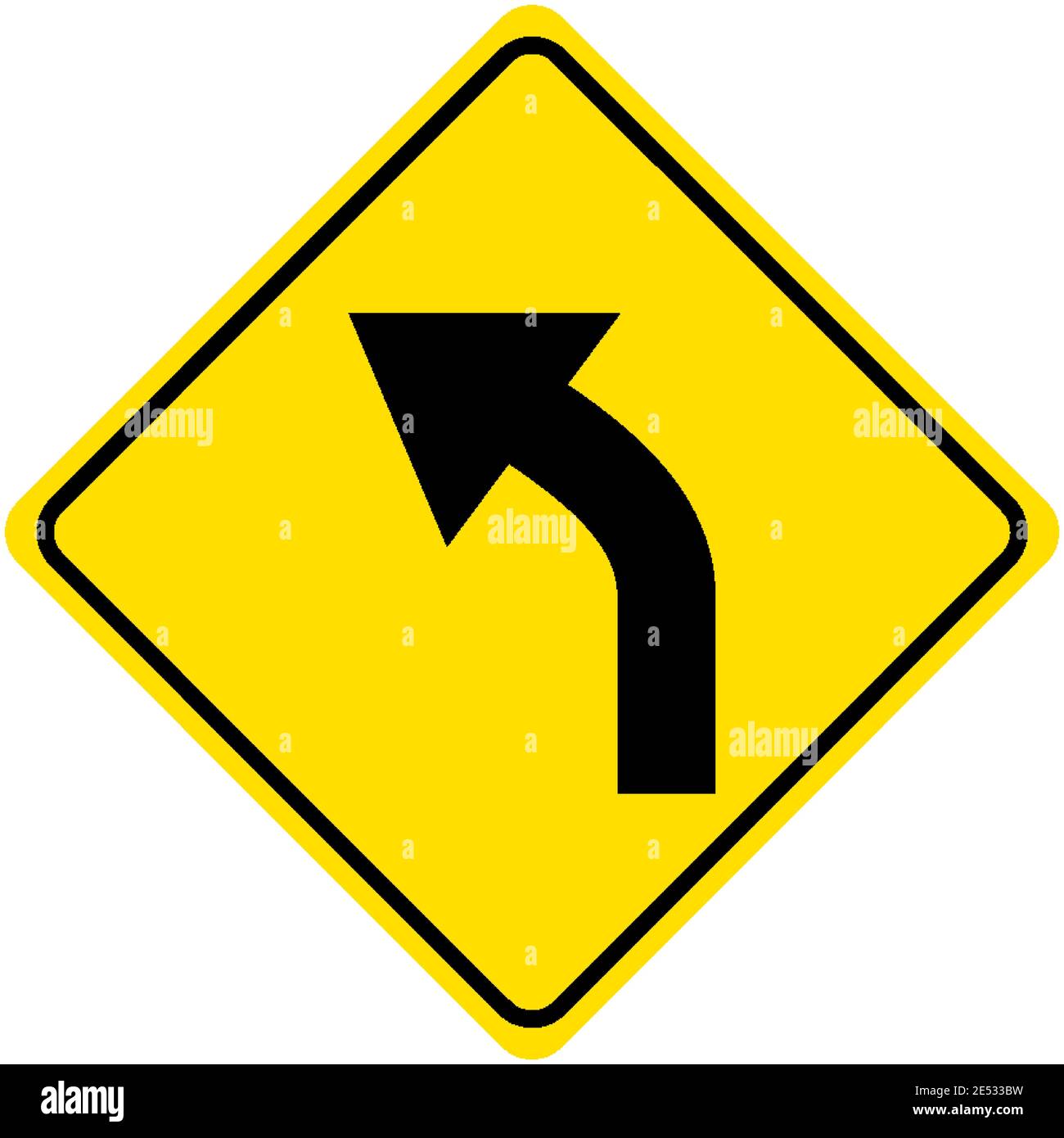 Warning sign for a curve to the left on white background illustration ...