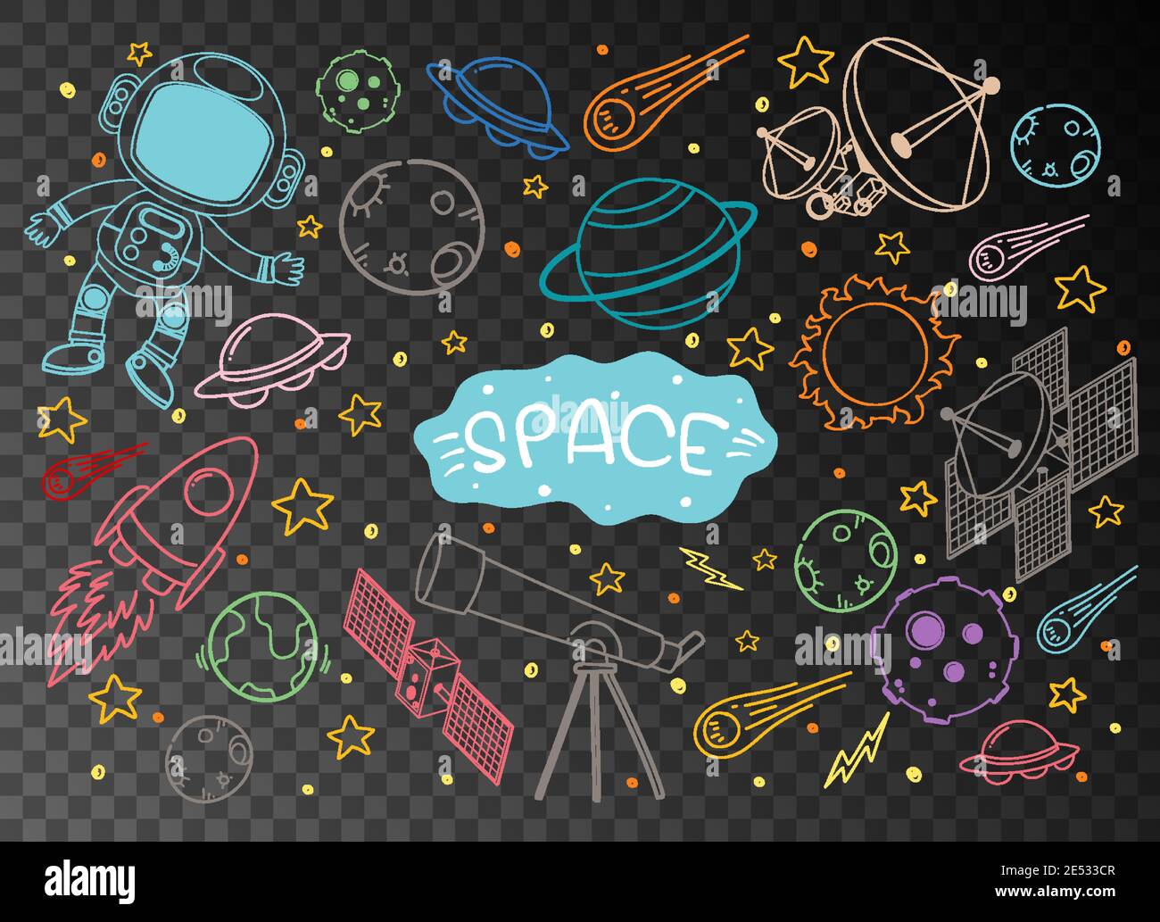 Space element in doodle or sketch style isolated on transparent ...