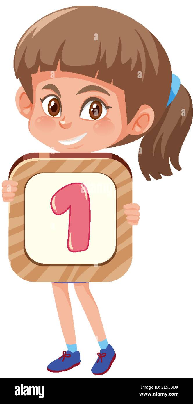 Student girl holding the number cartoon character isolated on white ...