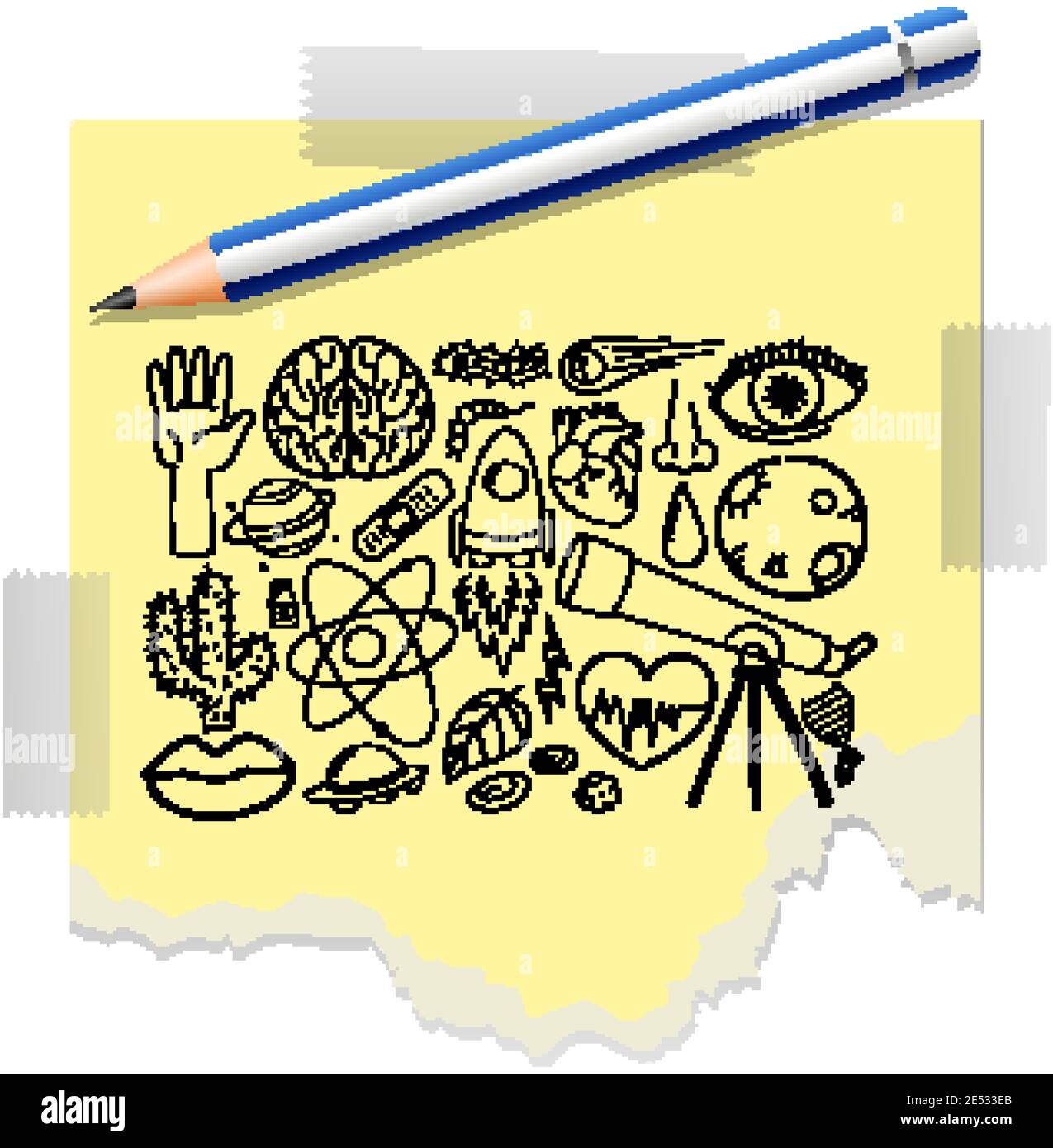 Different doodle strokes about science equipment on a paper with a ...