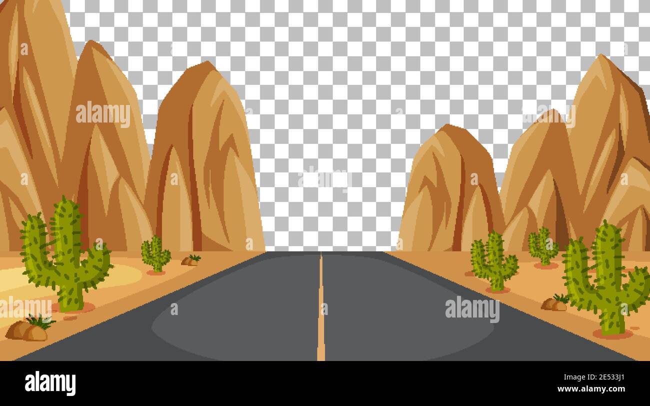 Road in desert scene on transparent background illustration Stock ...