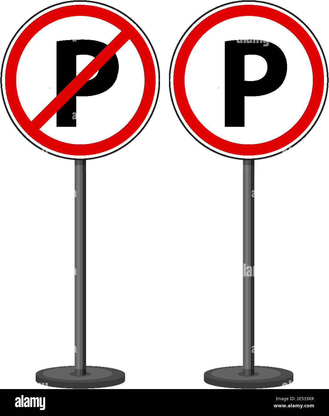 Parking and no parking signs with stand isolated on white background ...