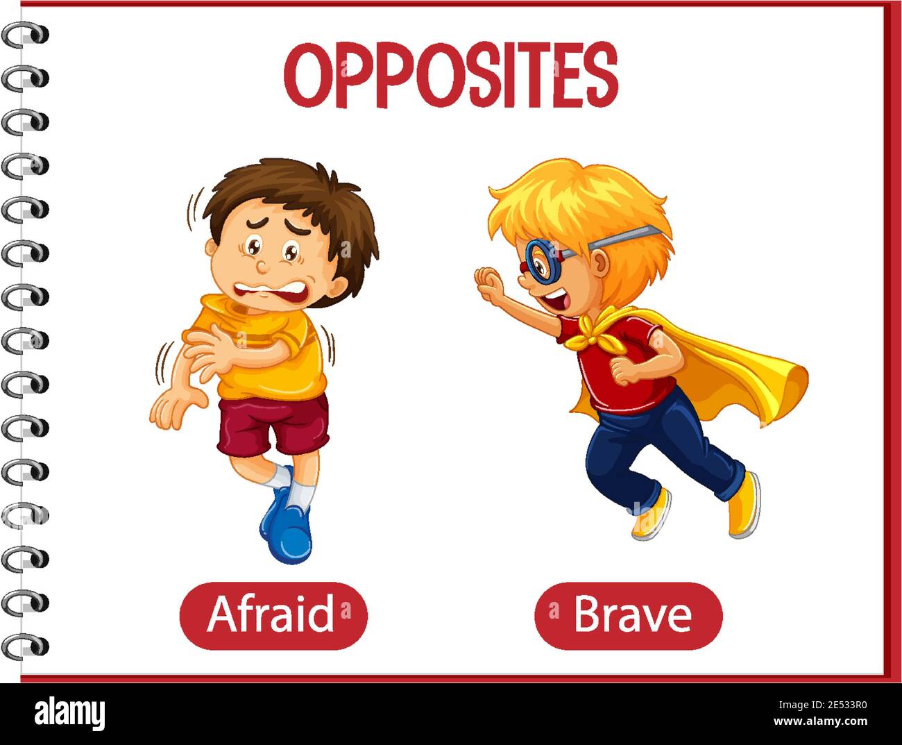 Opposite words with afraid and brave illustration Stock Vector Image ...