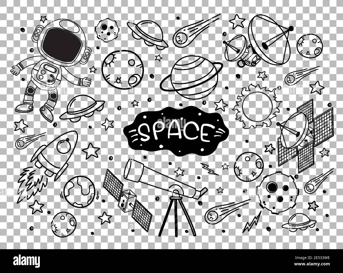 Hand drawn space element doodle on transparent background illustration ...