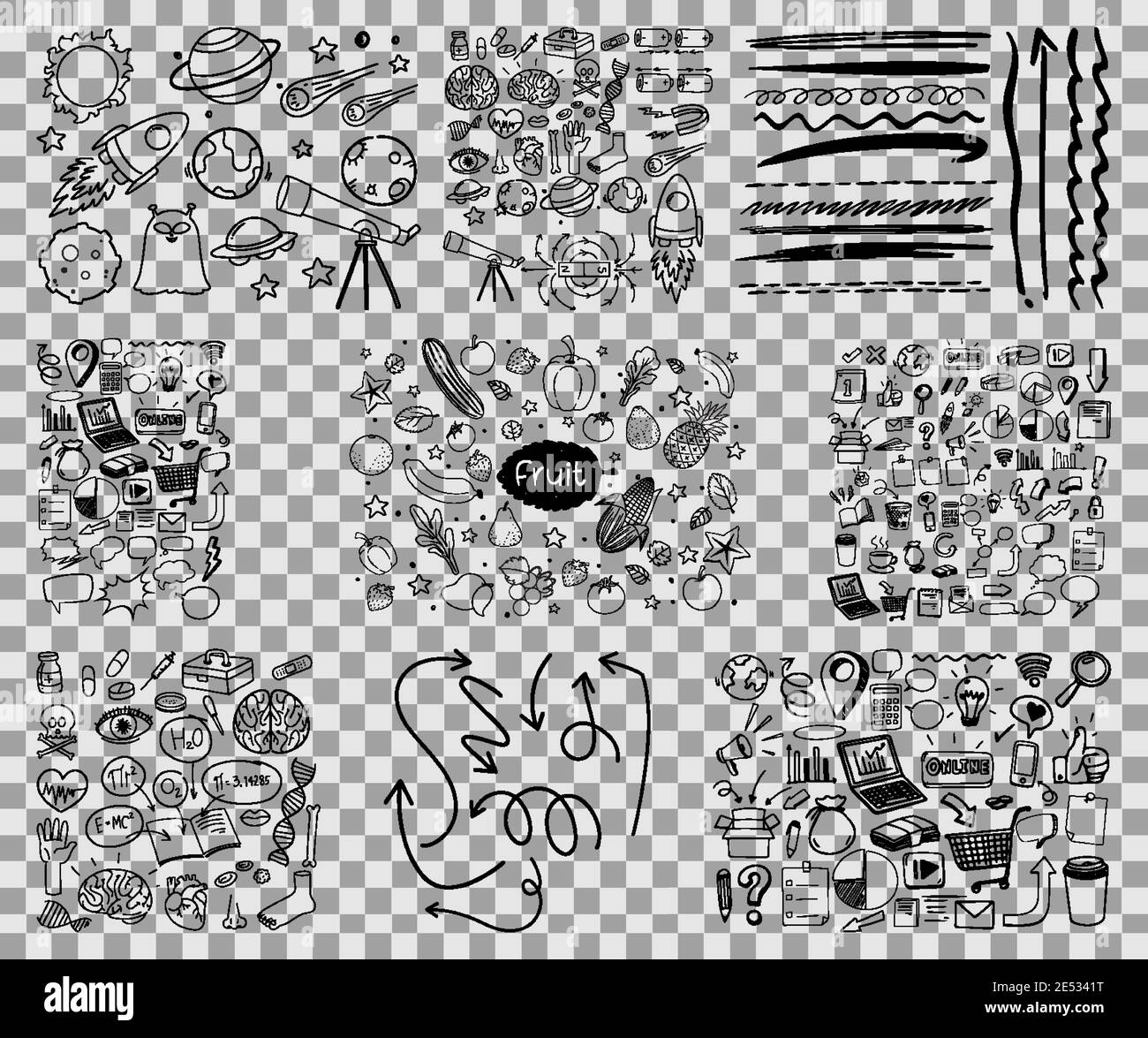 Set of object and symbol hand drawn doodle on transparent background ...
