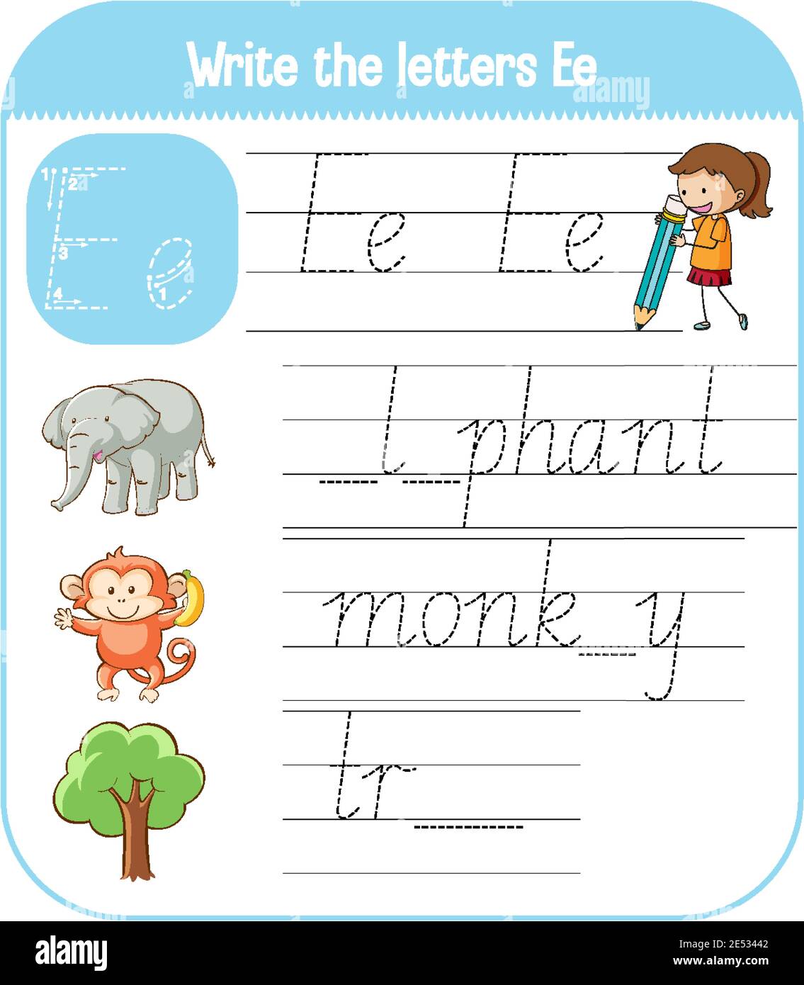 English alphabet tracing worksheets illustration Stock Vector Image ...