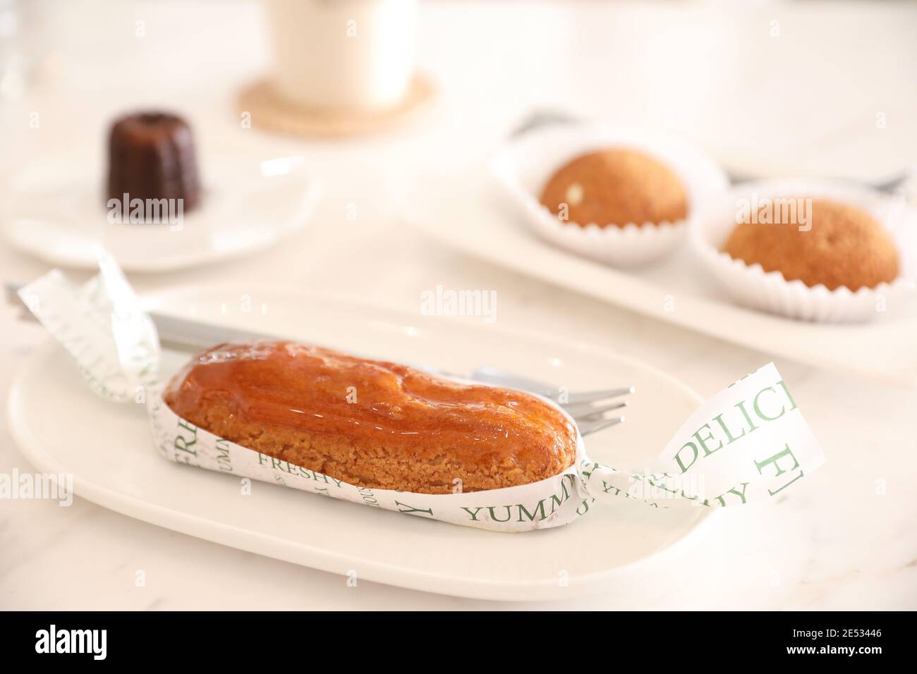 croquant choux cream japanese dessert in coffee shop background Stock ...