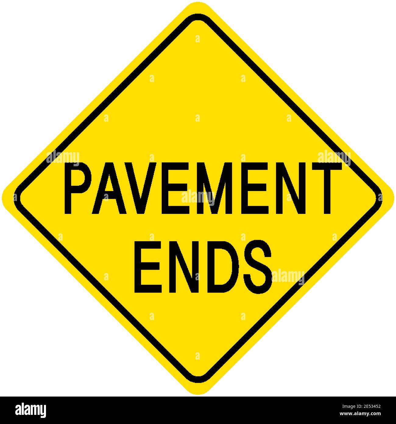 Pavement ends yellow sign on white background illustration Stock Vector ...