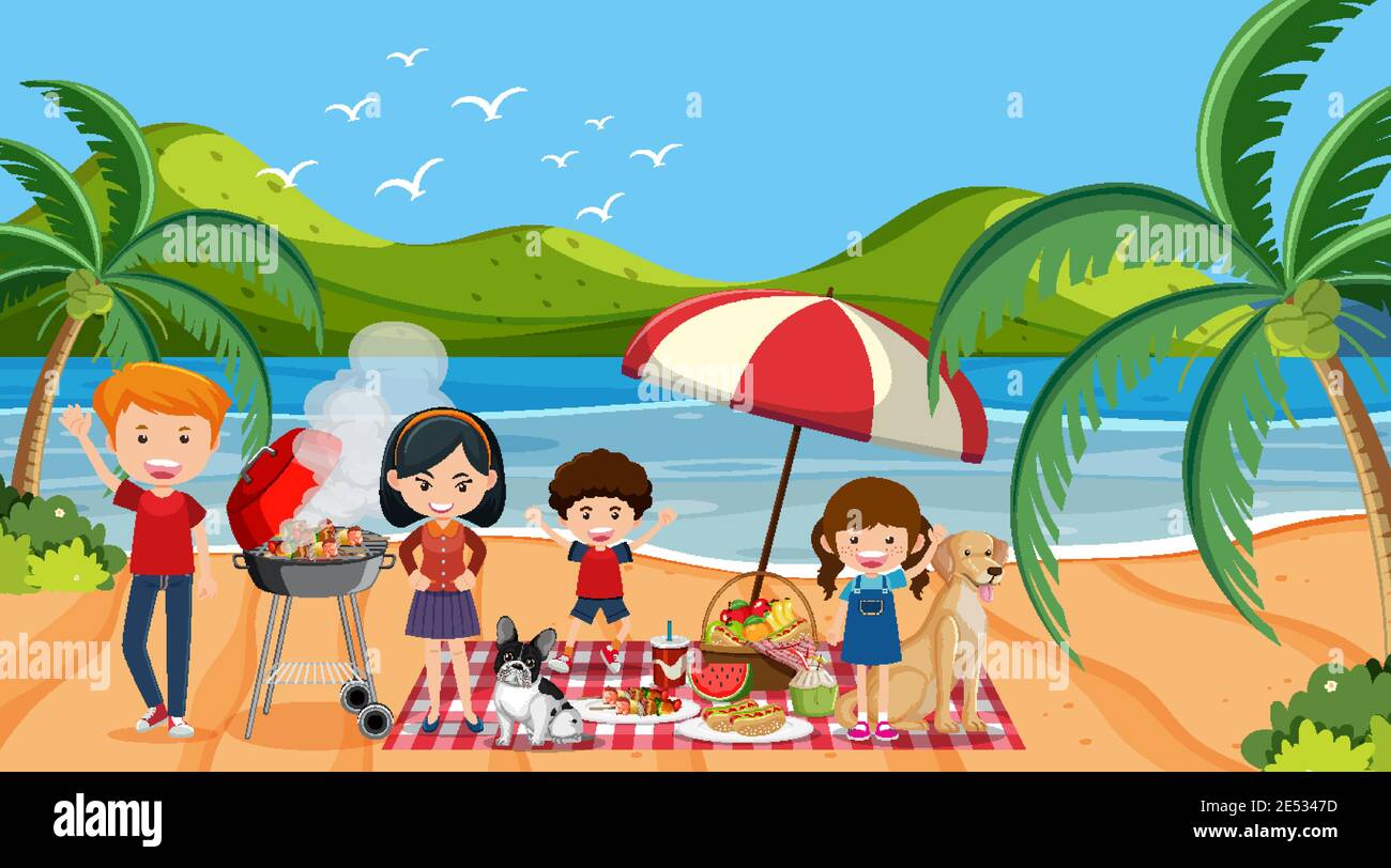 Family Beach Cartoon