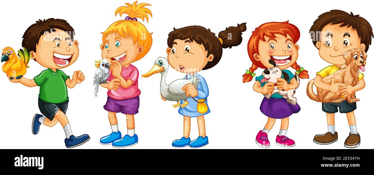 Group of young children cartoon character on white background ...