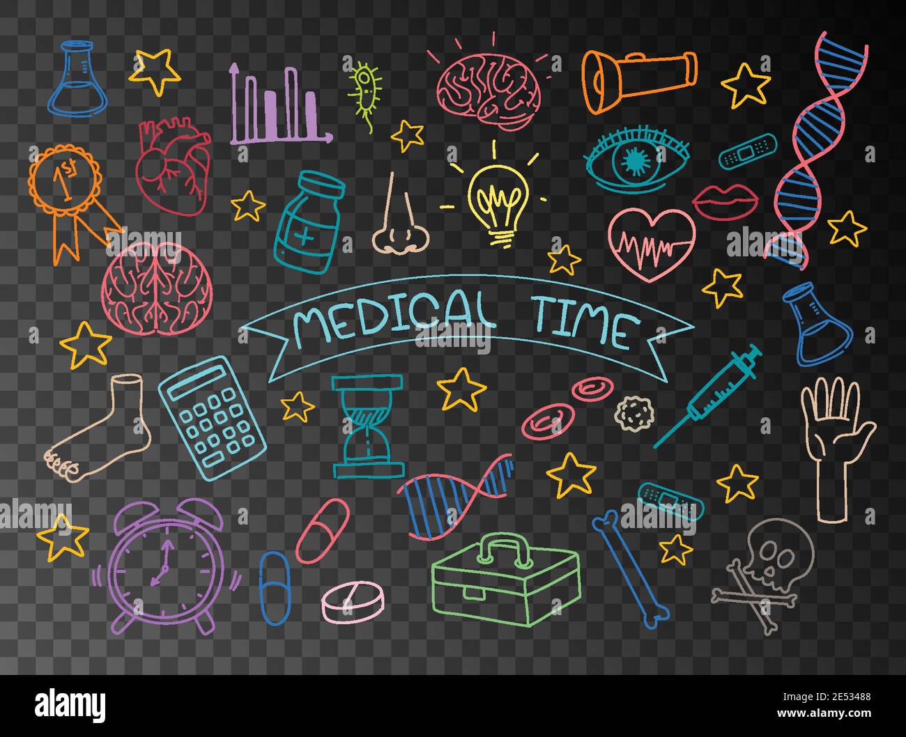 Set of medical element doodle isolated on transparent background ...