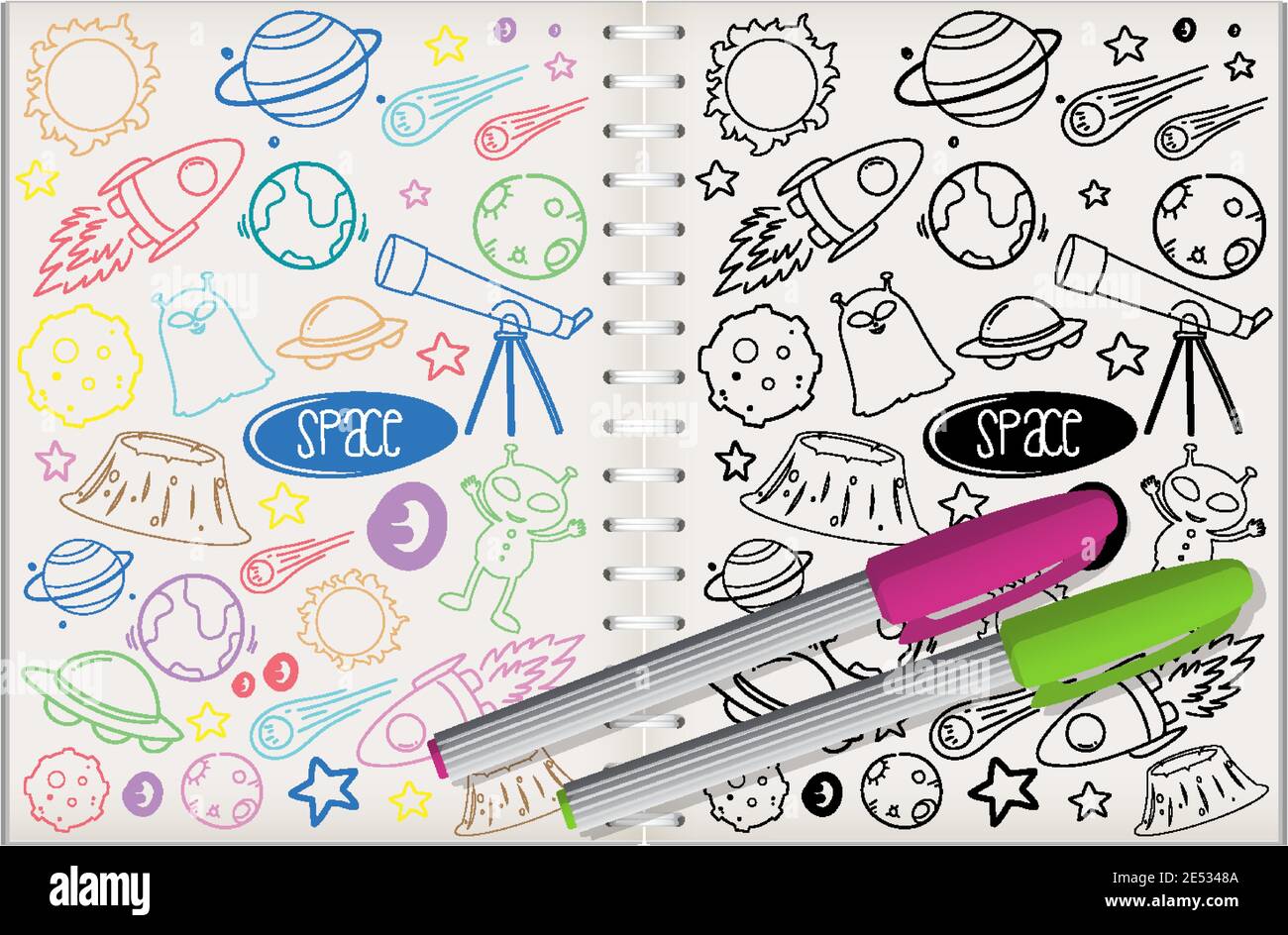 Set of space element doodle on notebook illustration Stock Vector Image ...