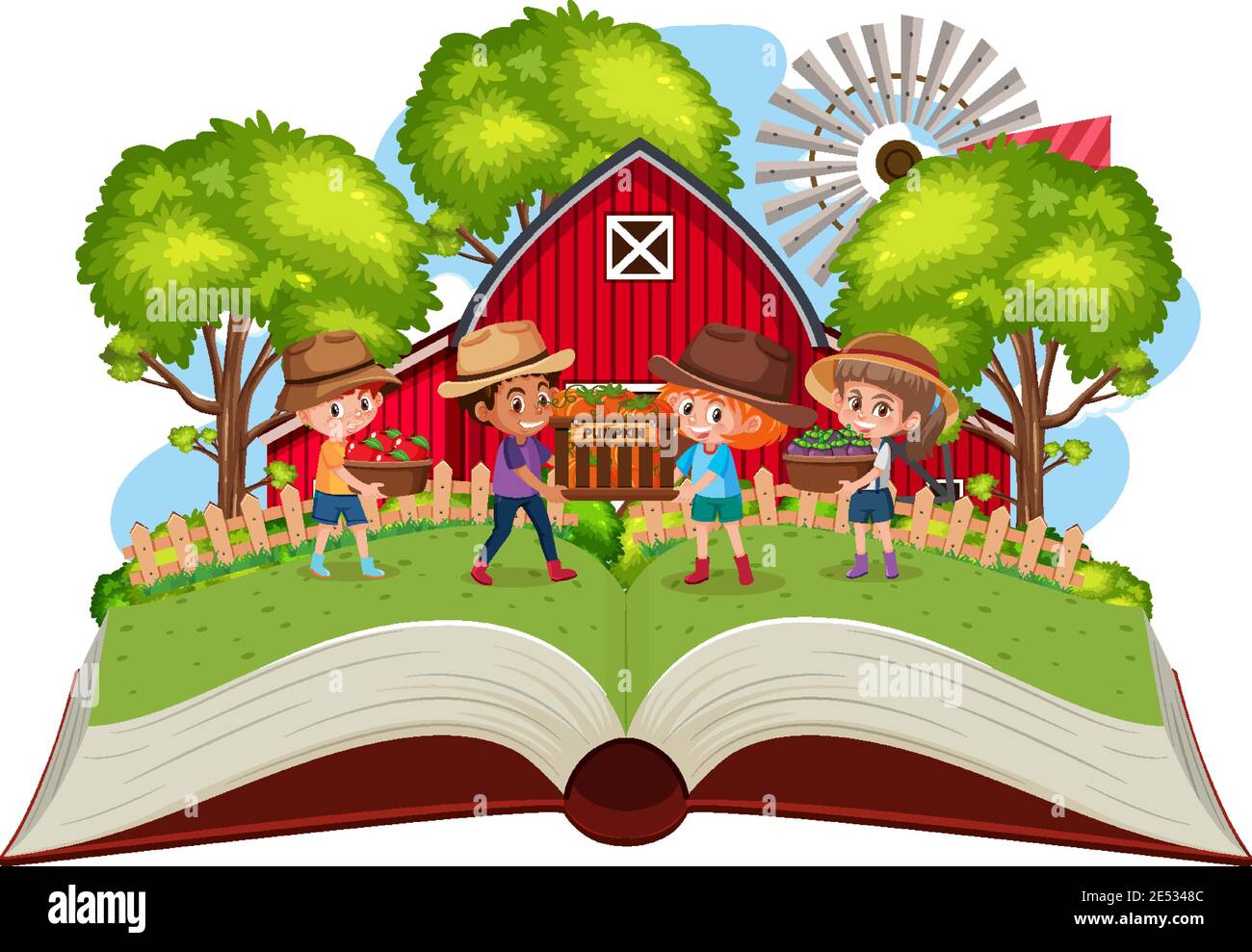 Children in the farm on white background illustration Stock Vector ...