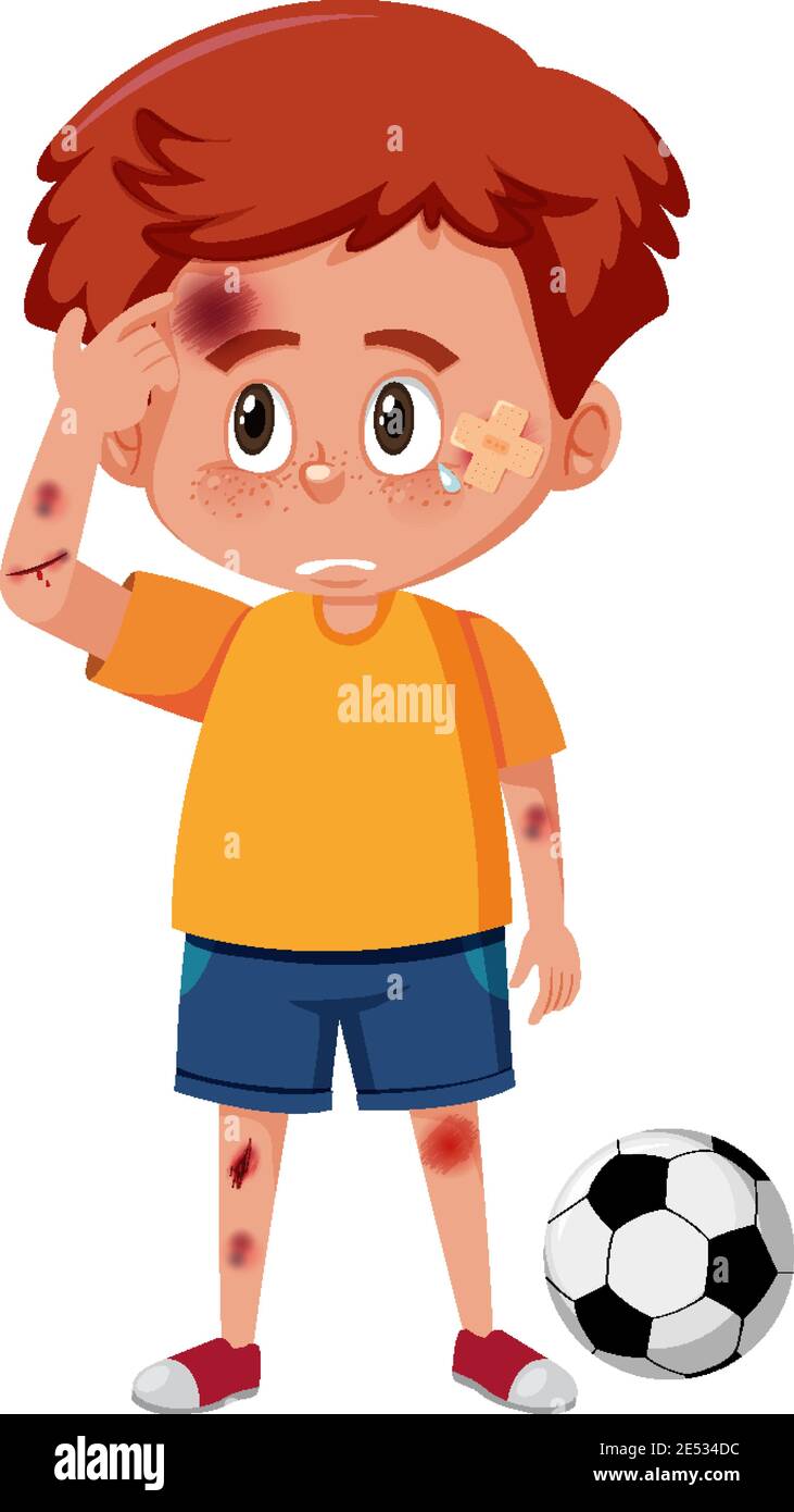 Boy injured at head and arm from playing football illustration Stock ...