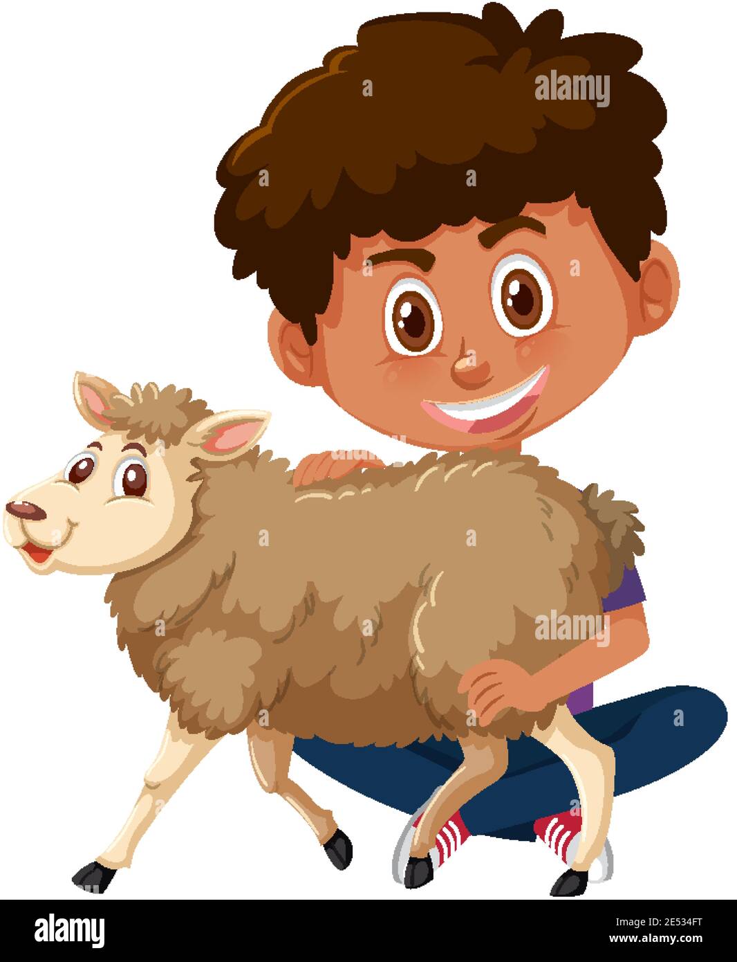 Boy holding cute animal cartoon character isolated on white background ...