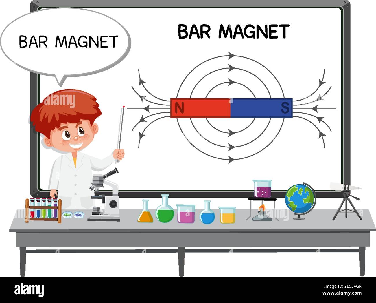 Young scientist explaining bar magnet illustration Stock Vector Image ...