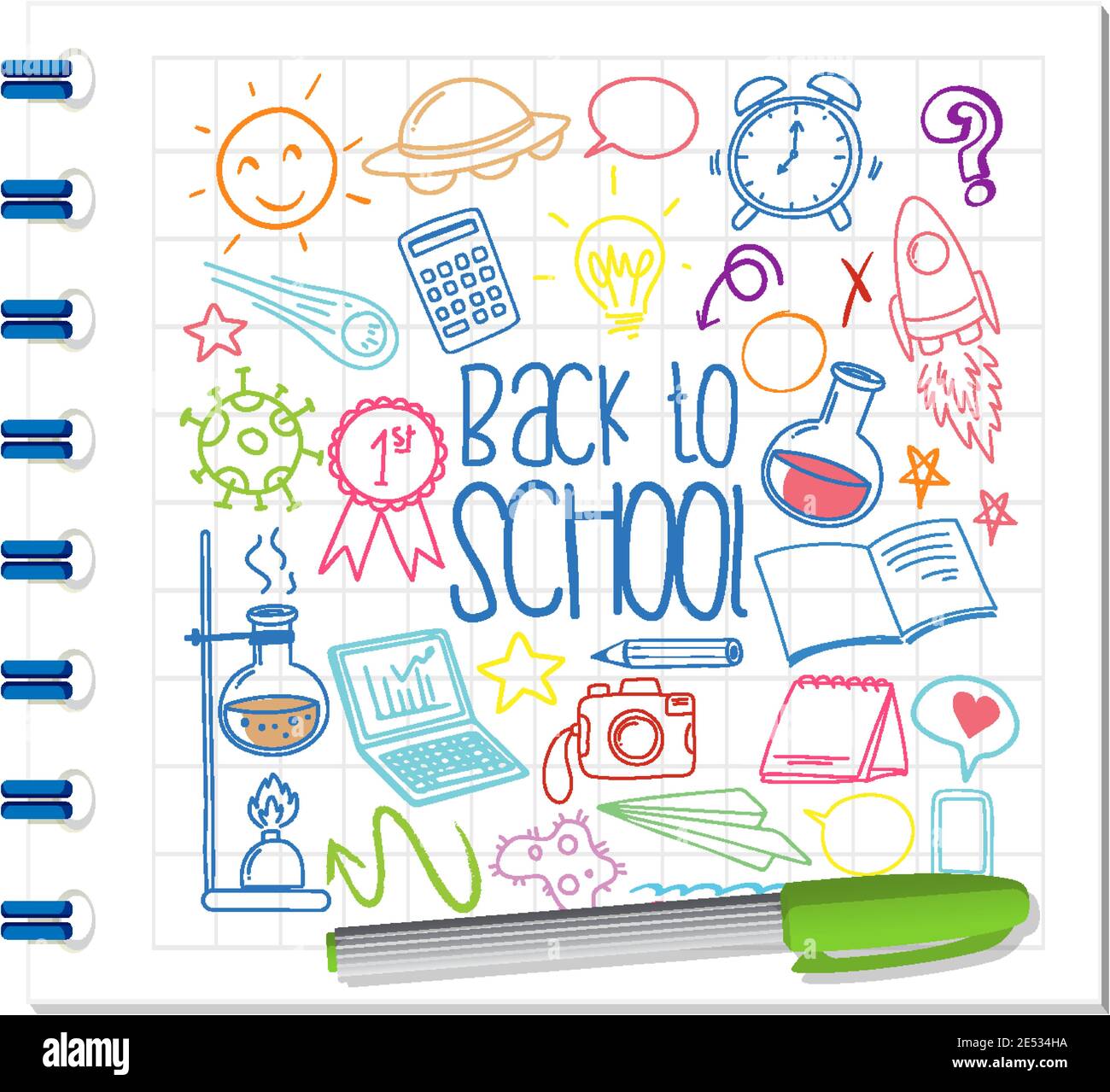 Set of school element doodle on notebook illustration Stock Vector Image & Art - Alamy
