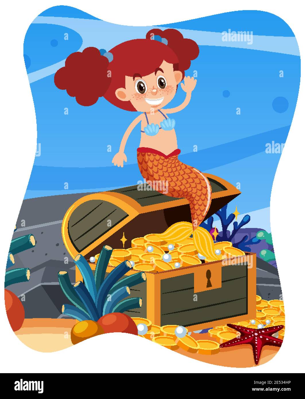 Cute mermaid in underwater background illustration Stock Vector Image ...