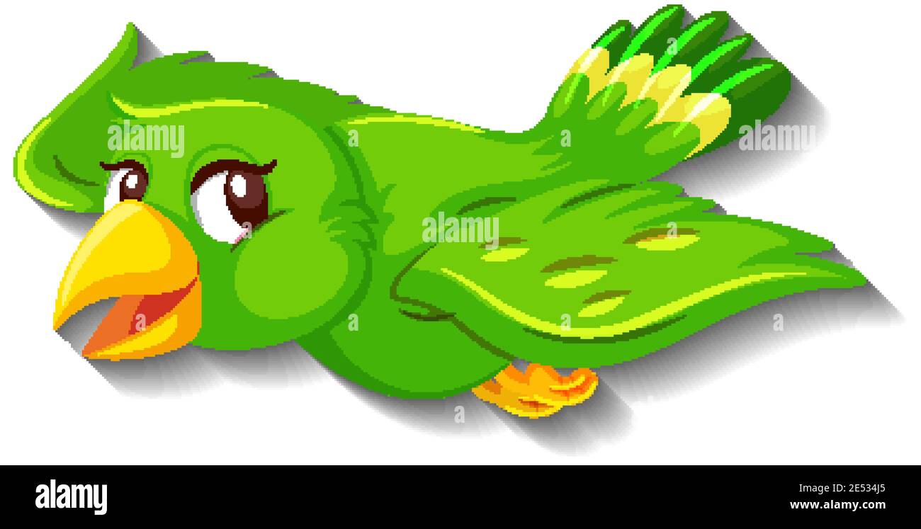 Cute green bird cartoon character illustration Stock Vector Image & Art ...