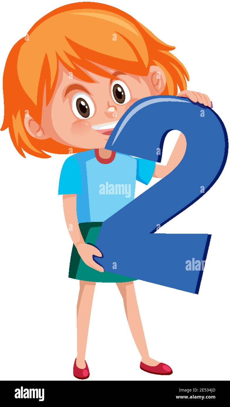Student girl holding the number cartoon character isolated on white ...