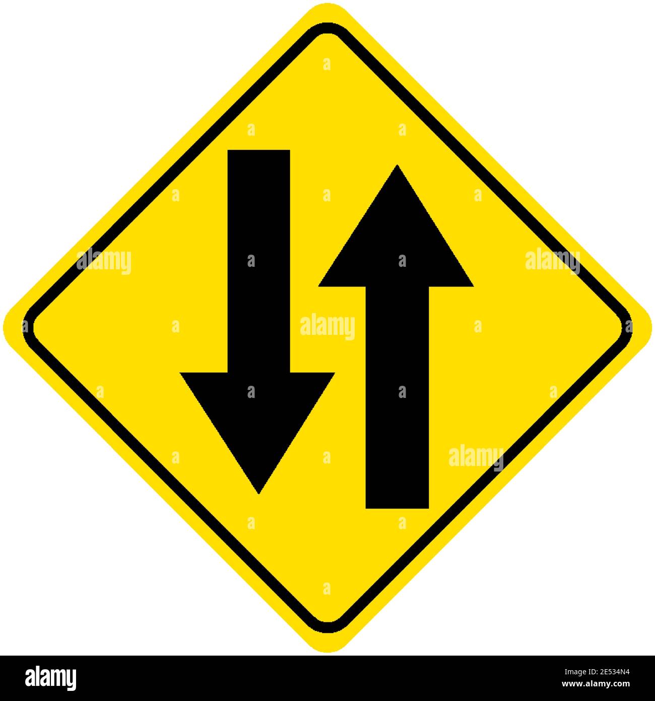 Two way traffic yellow sign on white background illustration Stock ...