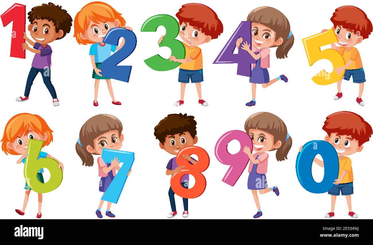 Set of different children holding the numbers isolated on white ...