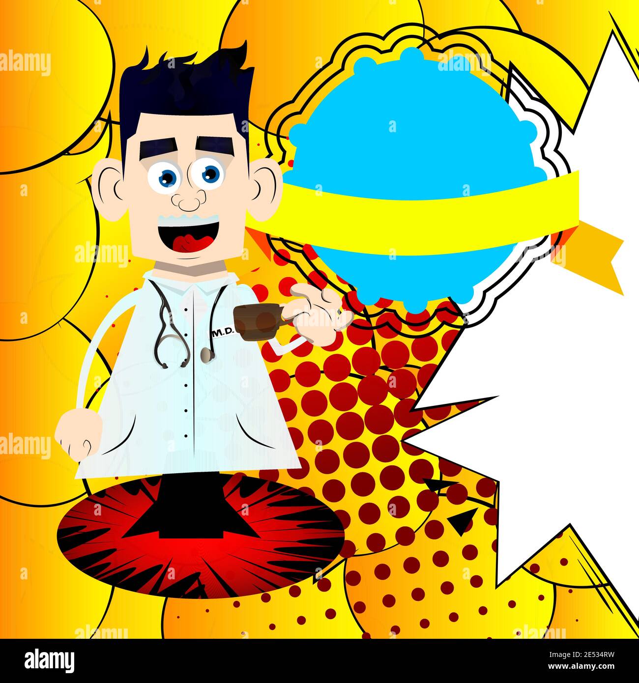 Funny cartoon doctor drinking coffee. Vector illustration Stock Vector ...