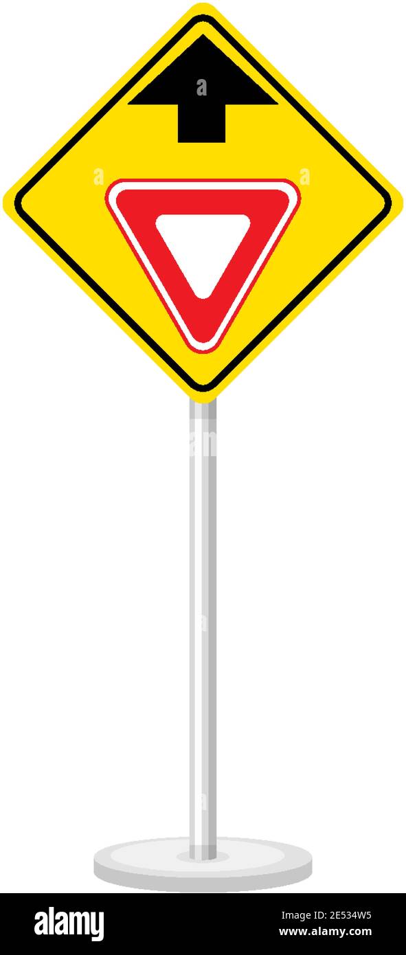 Yellow traffic warning sign on white background illustration Stock ...