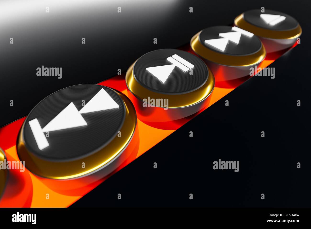 3d illustration of music switch button: start, next and previous song ...