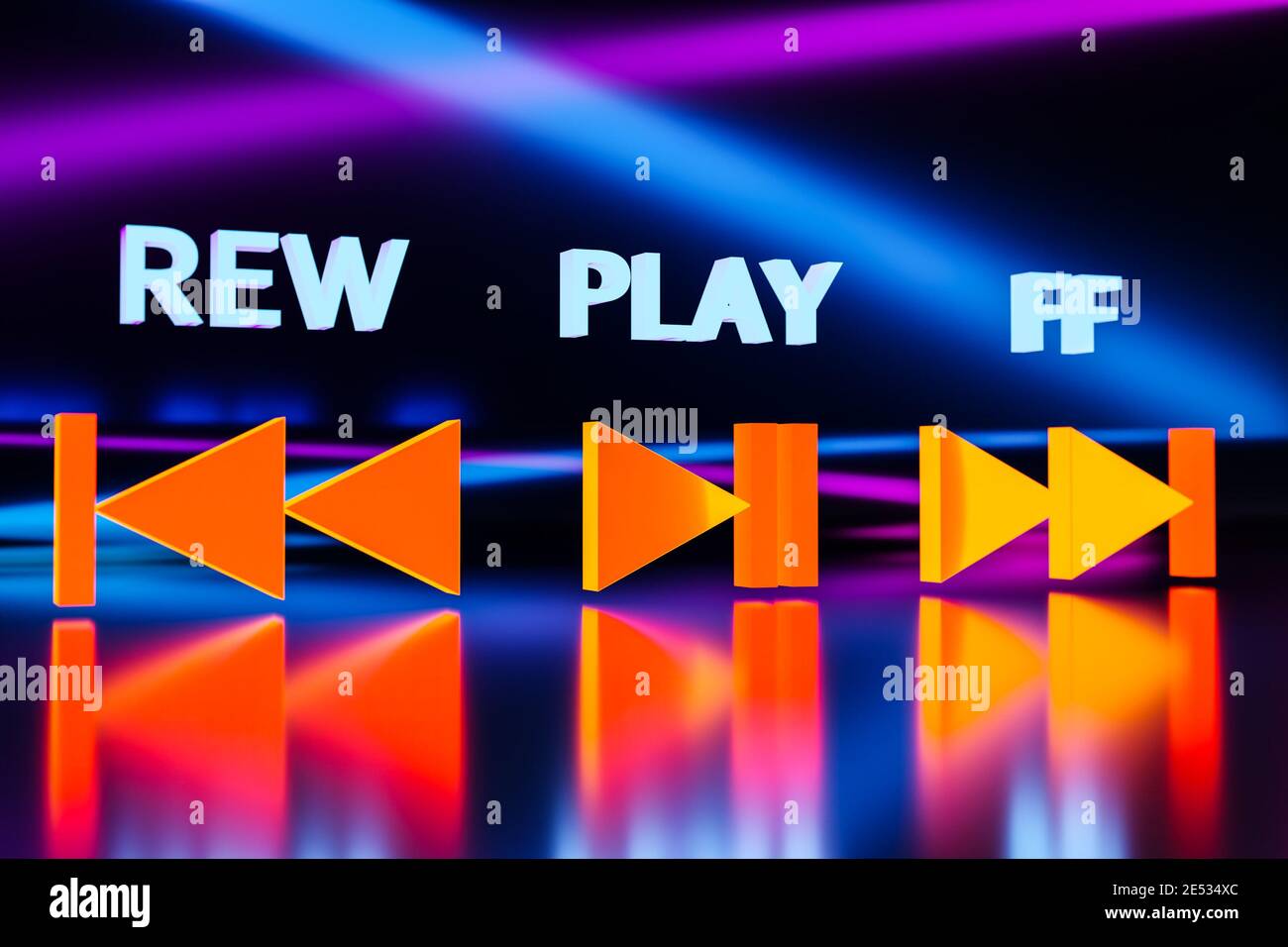 3d illustration of music switch button: start, next and previous song ...