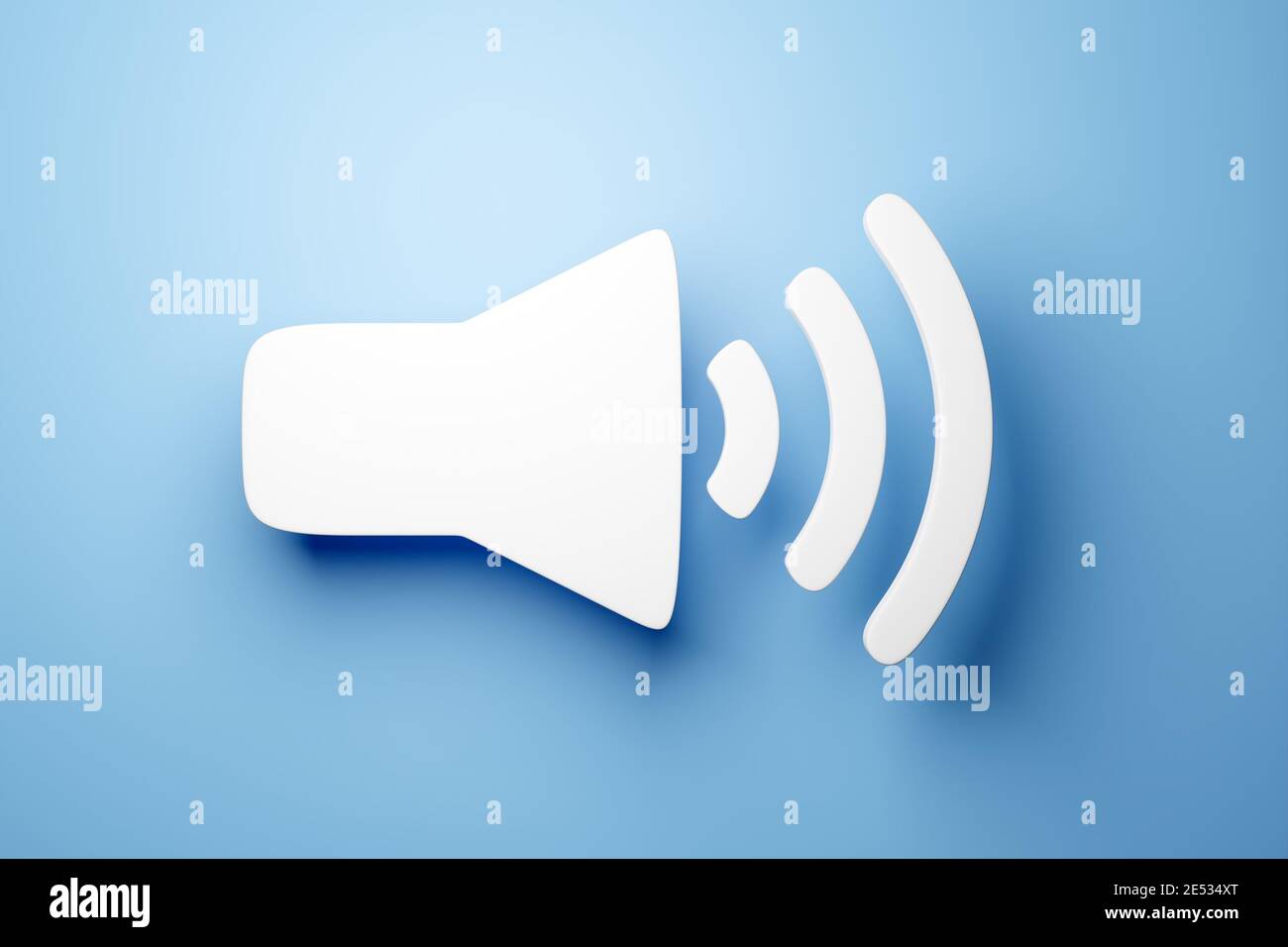 3D illustration of a button to turn on music, volume on a blue ...