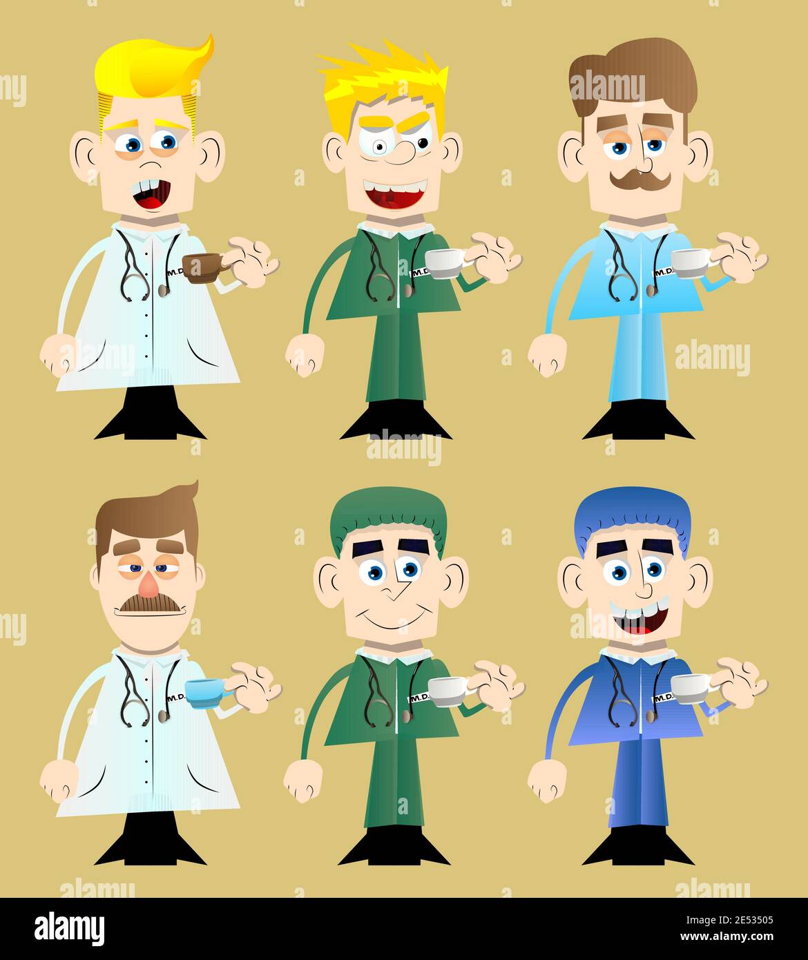 Funny cartoon doctor drinking coffee. Vector illustration Stock Vector ...