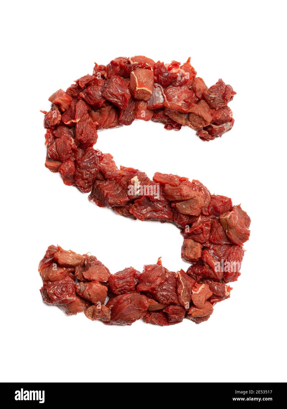 Letter S of the English alphabet from cuts of beef on a white isolated ...