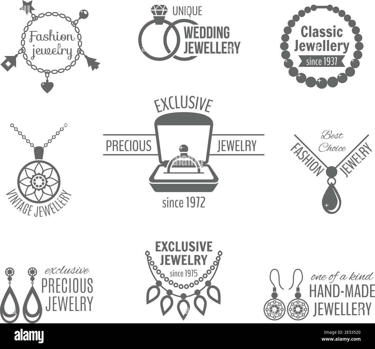 Jewelry black label set of unique classic vintage jewellery isolated ...