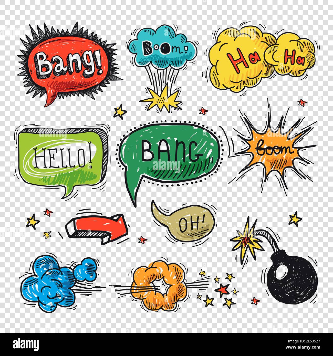 Comic speech bubble hand drawn design element symbol boom splash bomb ...