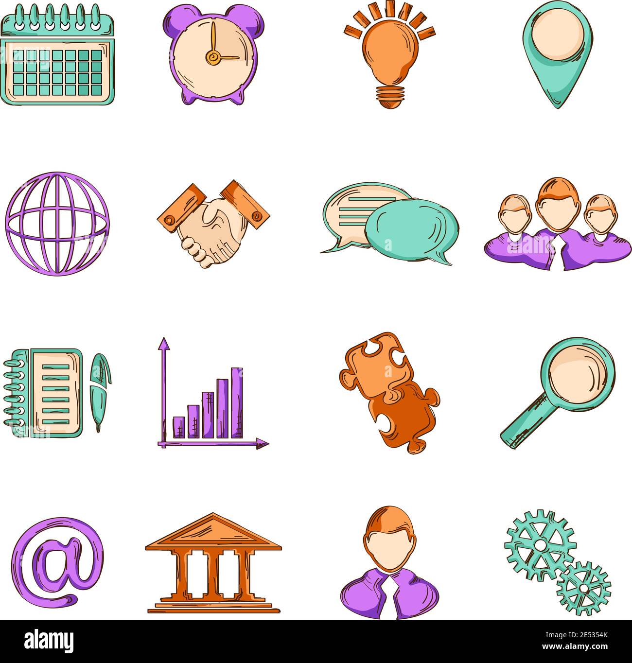 Business strategy planning teamwork collaboration sketch line icons set ...