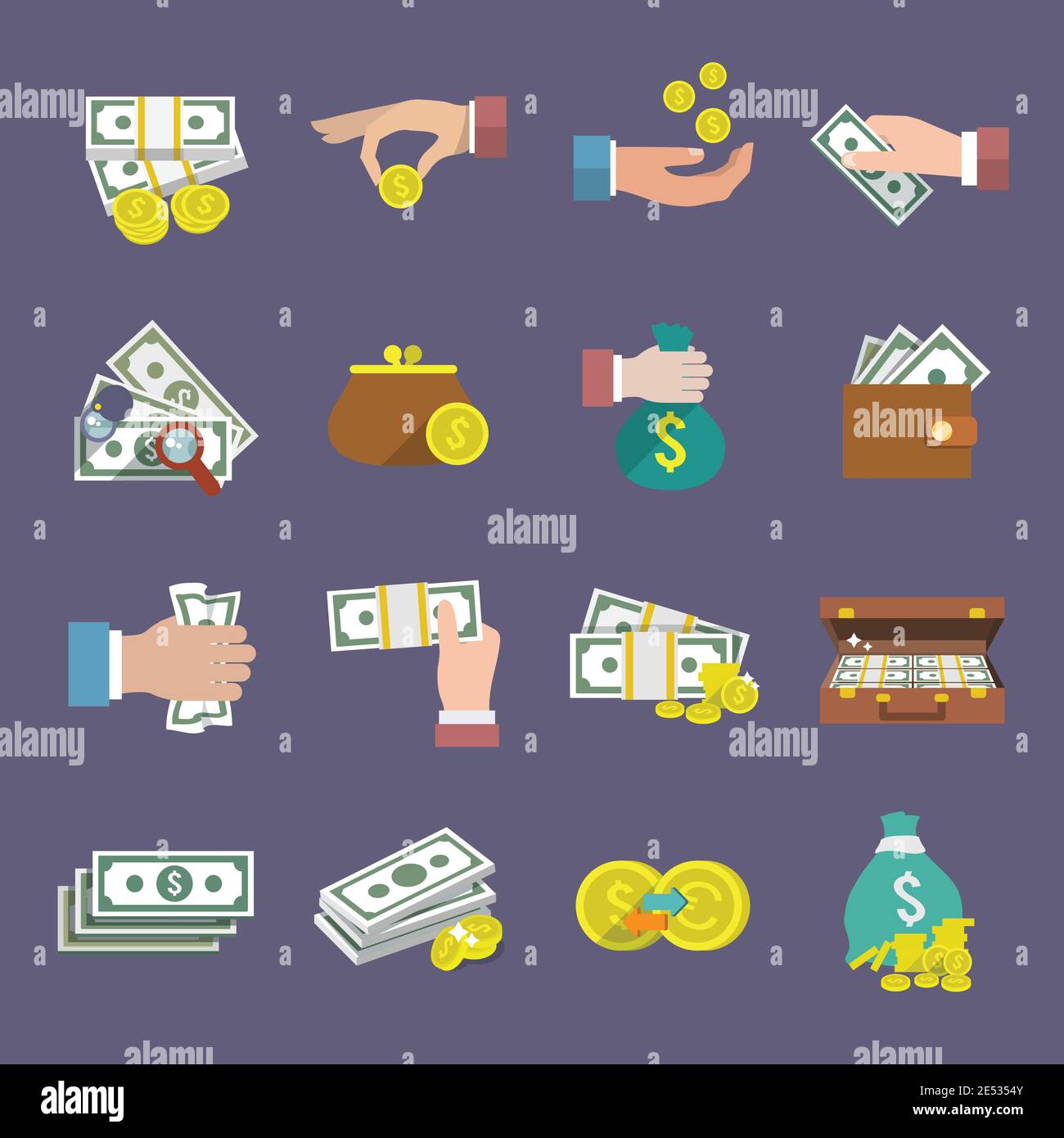 Money coin and paper cash icon flat set isolated vector illustration ...