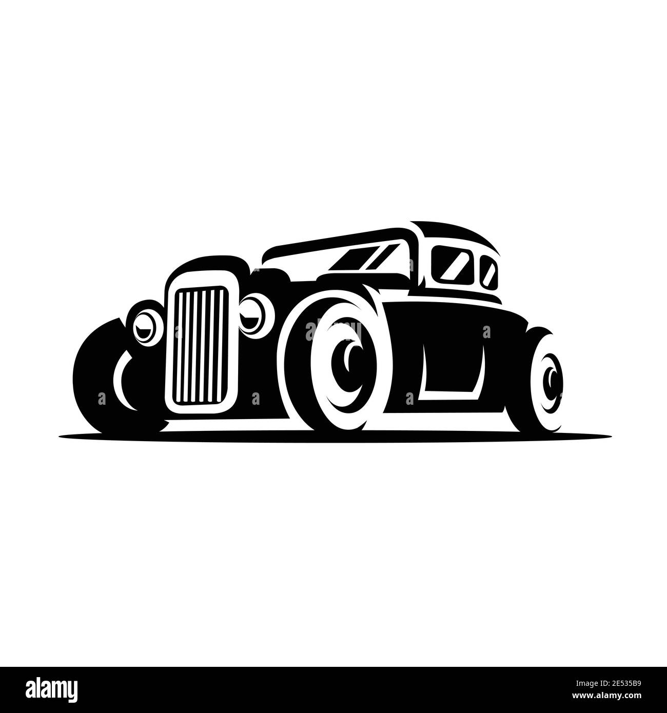 Monochrome vector illustration of classic hot rod car side view Stock ...